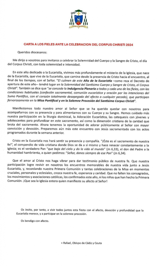 CARTA DEL SR. OBISPO | Cofradía Santo Entierro Algeciras